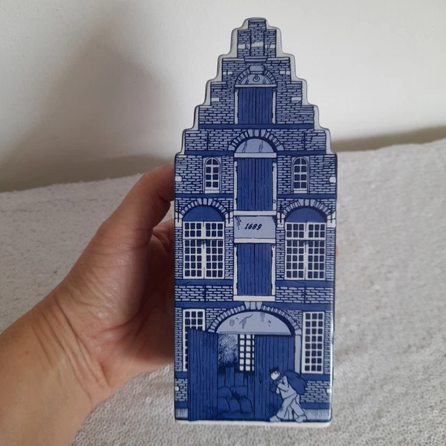 DUTCH DELFT BLUE White Ceramic Canal Building Money Bank House Money ...