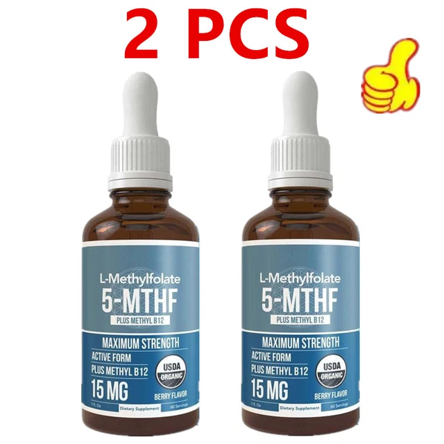 2 PCS L-METHYL Folate 5-MTHF Drops 1000 Mcg - Liquid Vitamins Folate ...