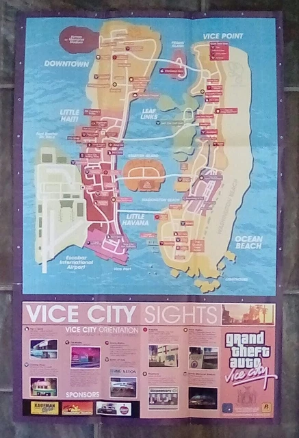 RARE GRAND Theft Auto Vice City Promotional Map Poster Playstation Two ...