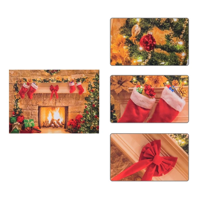 PHOTOGRAPHY BACKDROP CHRISTMMAS Holiday Booth Backdrops Fireplace Wall ...