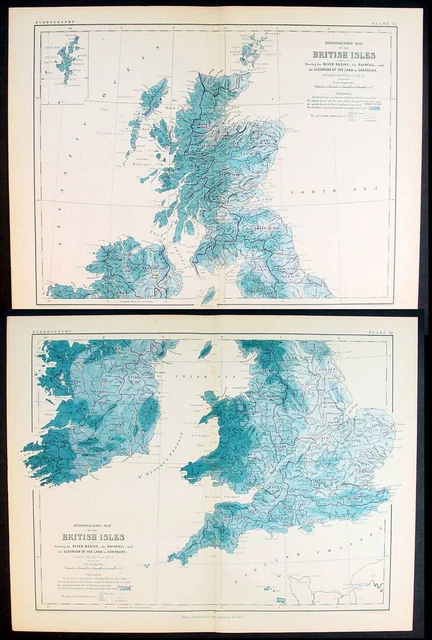 1873 KEITH JOHNSTON Antique Hydrographic Maps x 2 of Great Britain ...