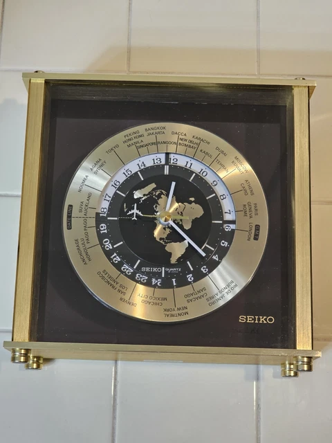 VINTAGE SEIKO WORLD Time Zone Clock With Airplane Second Hand £25.82 ...