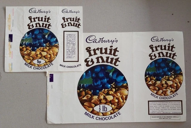 CADBURY'S 2 VINTAGE Chocolate Bar Wrappers - Fruit & Nut 5p & 1/2lb £9. ...