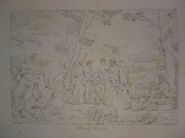 GRAVURE DE ROMULUS et Rémus Fondation de Rome Roma Nicolas Poussin ...