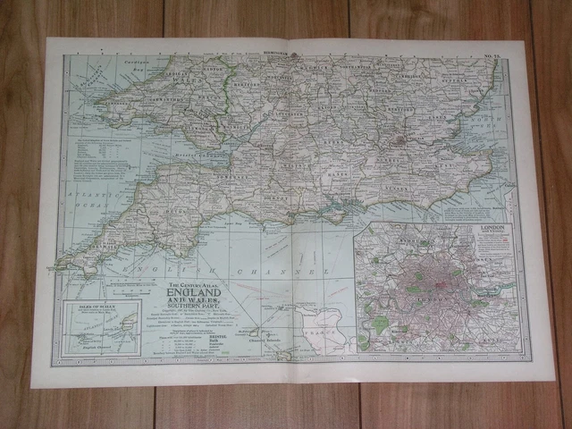 1897 ANTIQUE DATED Map Of Southern England And Wales / London Inset Map ...