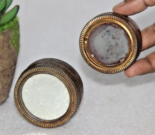 VINTAGE TIN SMALL Nut/ Supari Mirror Box Handcrafted Old Original 2PC ...