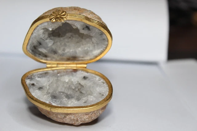 RARE ANCIEN OBJET boite en pierre géode améthyte et laiton XIX EUR 50 ...