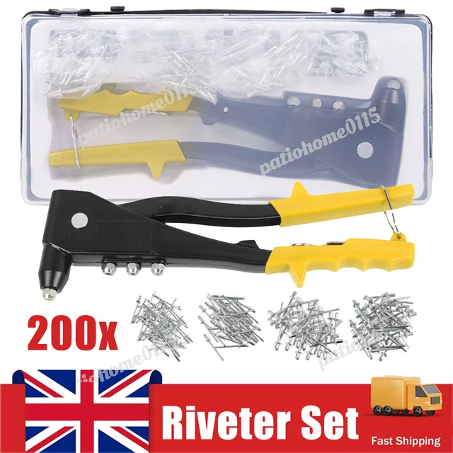 HEAVY DUTY RIVETER Set Pop Rivet Gun Tool w/ 200Pcs Blind Rivets ...