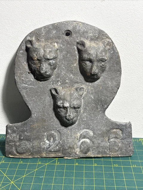 CAST LEAD SHROPSHIRE Fire Mark with Three Leopard Heads Old Salop ...