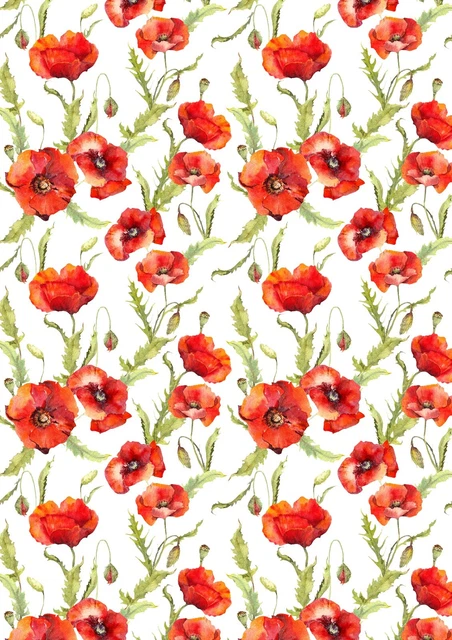 RED POPPY FLOWERS Wallpaper A4 Sized Edible Wafer Paper / Icing Sheet £ ...