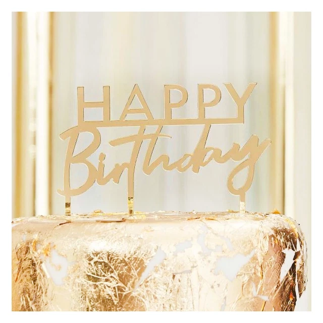 HAPPY BIRTHDAY ACRYLIC Gold Cake Topper Pick Party Elegant Cupcake ...