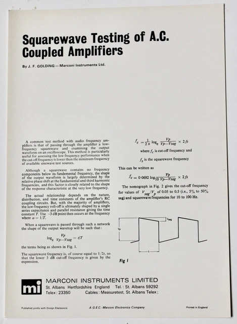 NOMOGRAM CHART FOR Square Wave Testing Of R C Coupled Amps - Marconi ...