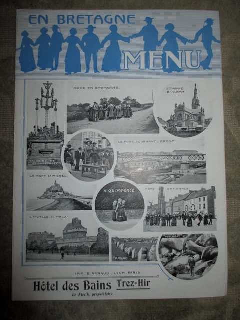 ANCIEN MENU EN Bretagne "HOTEL des BAINS -TREZ-HIR "Août 1912- (1) EUR ...