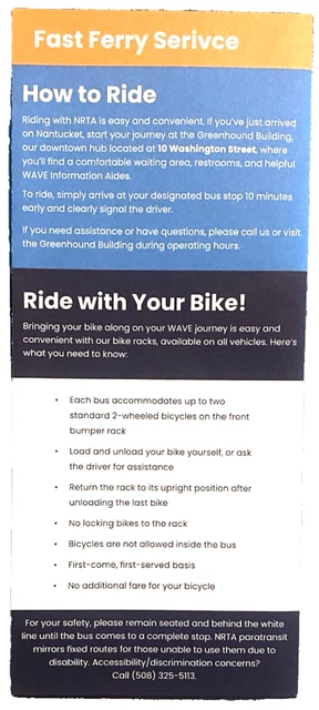 NANTUCKET WAVE NRTA 2025 Fast Ferry Service Bus Schedule *NEW* Trifold ...
