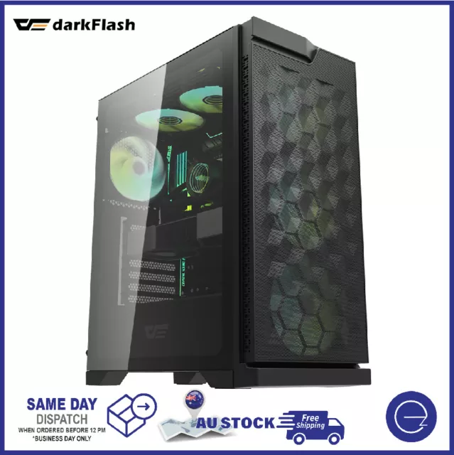 DARKFLASH GAMING PC Case Tempered Glass ATX Tower Computer Case with 4x ...