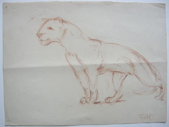 FRITZ VON HEIDER (1868-1933) Löwin Rötelzeichnung monogrammiert 1900 ...