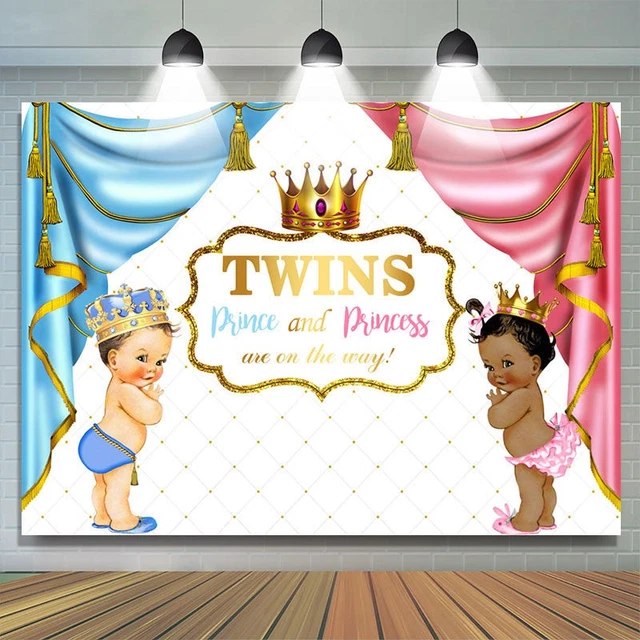 TWINS PRINCE AND Princess Curtain Baby Shower Backdrop $35.97 - PicClick AU