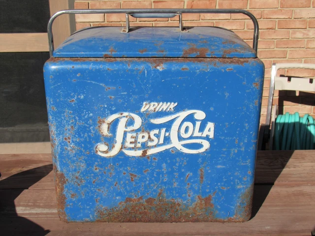VINTAGE PEPSI COLA Metal Cooler 1950s Era Rusty No Tray Blue Original ...