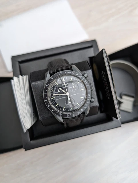 OMEGA SWATCH SPEEDMASTER MoonSwatch Mercury Moon Watch + Black ...