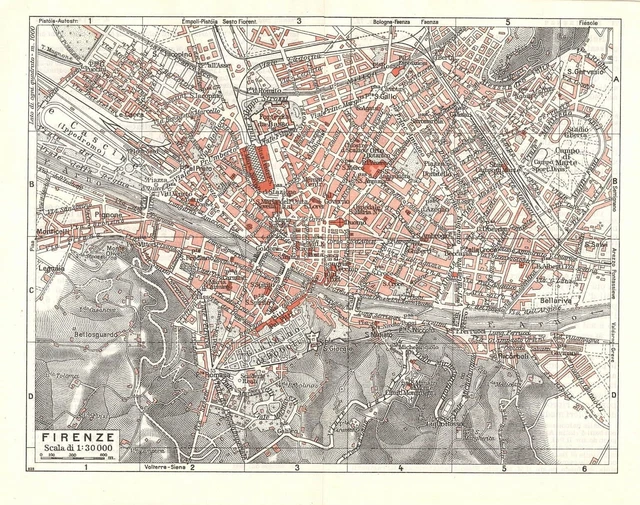 CARTA GEOGRAFICA ANTICA FIRENZE pianta della città del TCI 1939 Antique ...
