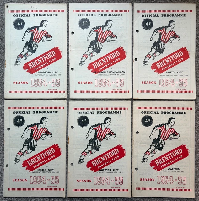 BRENTFORD FC 1954 1955 Rare HOME FOOTBALL PROGRAMME COLLECTION ...