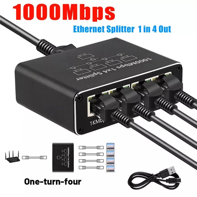 1000MBPS RJ45 GIGABIT Ethernet Splitter LAN Network Internet 1 to 4 Out ...