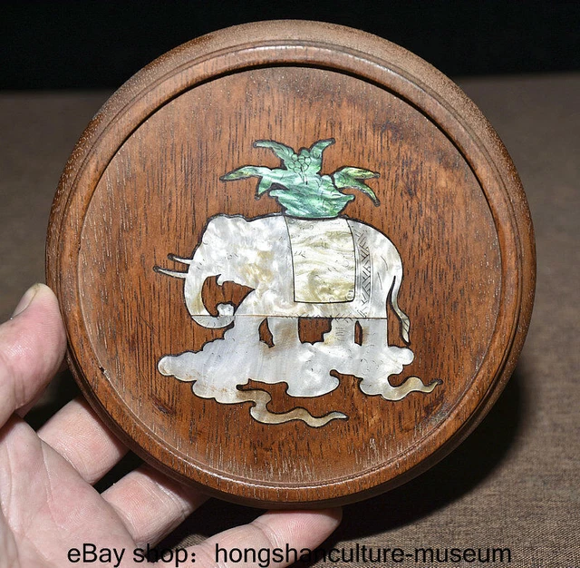 5.6 & ANCIENT China Huanghuali Wood Inlay Shell Dynasty Fu Elephant ...