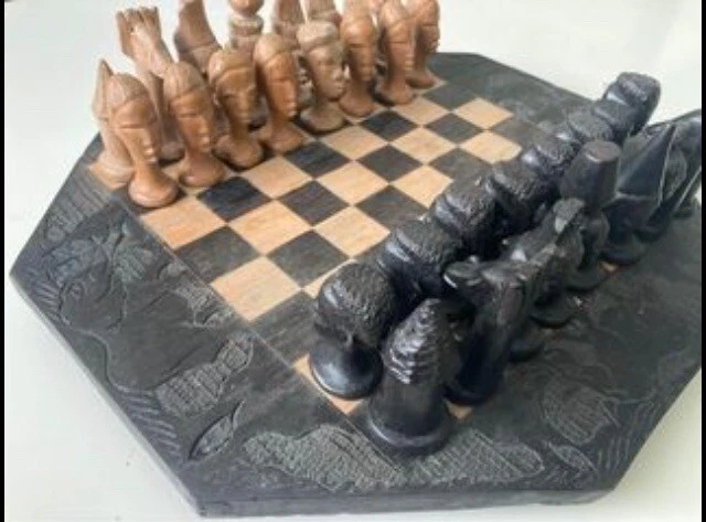 VINTAGE AFRICAN MAKONDE Chess Set With Hardwood Board & Pieces $280.00 ...