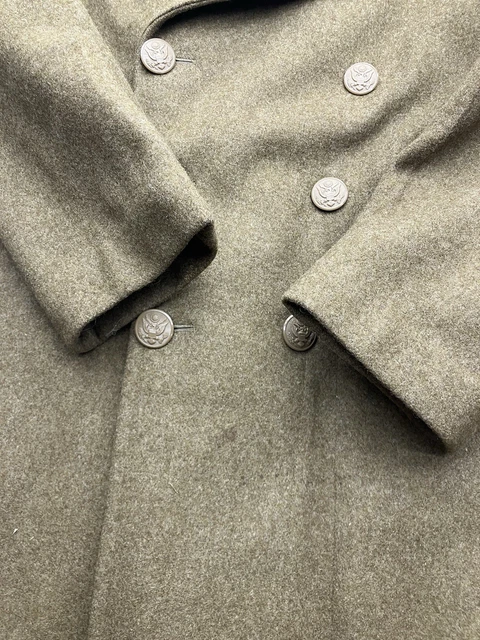 WWII US ARMY Long Wool Overcoat Trenchcoat WW2 1942 Mens 38R Authentic ...