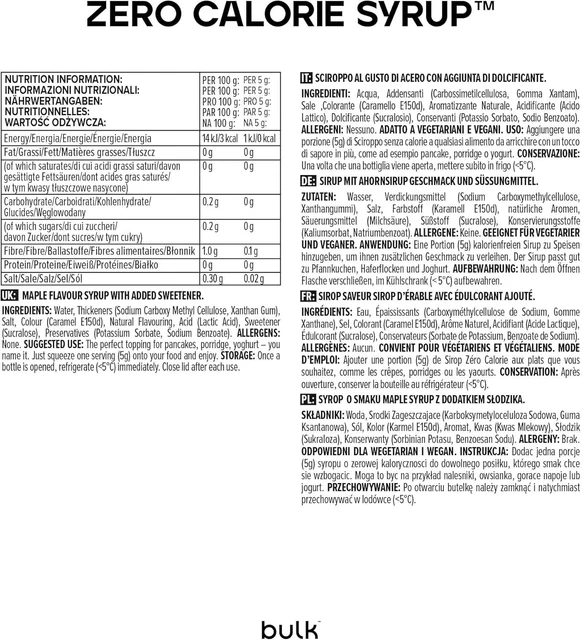 BULK ZERO CALORIE Syrup, Sugar Free, Maple, 400 ml, 80 Servings ...
