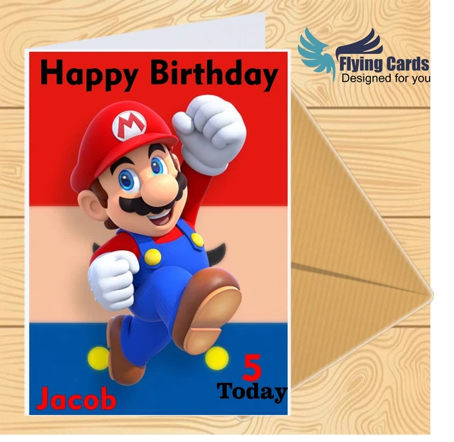 BIGLIETTO DI AUGURI compleanno personalizzato Super Mario - qualsiasi ...