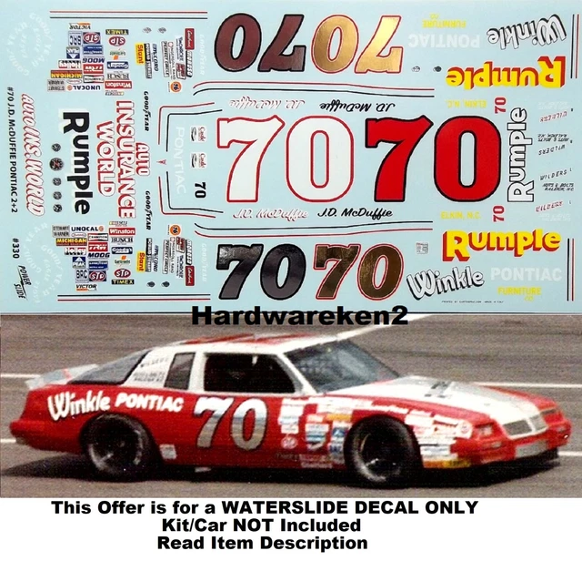 NASCAR DECAL #70 RUMPLE 1987 PONTIAC GRAND PRIX 2+2 JD McDUFFIE 1/24 ...