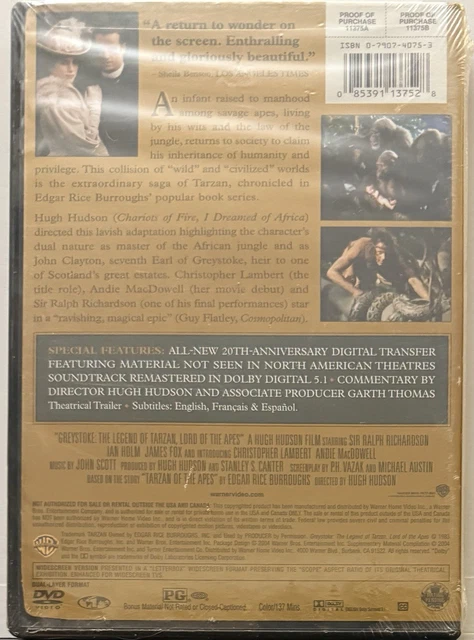GREYSTOKE: THE LEGEND of Tarzan, Lord of the Apes (DVD, 1984) NEW ...