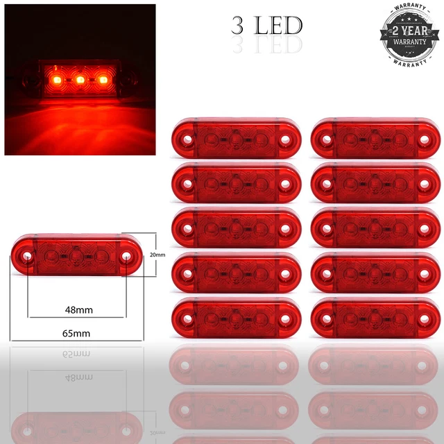 FEUX DE GABARIT LED 12V 24V Rouge Camion Remorque Caravane Fourgon 3 ...