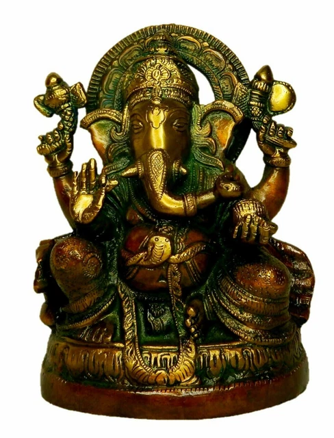 LORD GANESHA FIGURE Handmade Brass Ganesh Statue Figurine Ganpati Idol ...