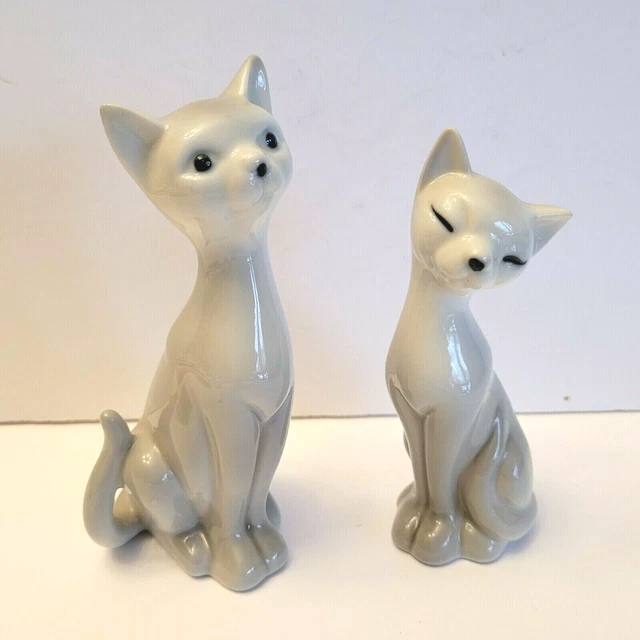OTAGIRI VINTAGE PAIR White Smokey Grey Siamese Cats Figurines Japan ...