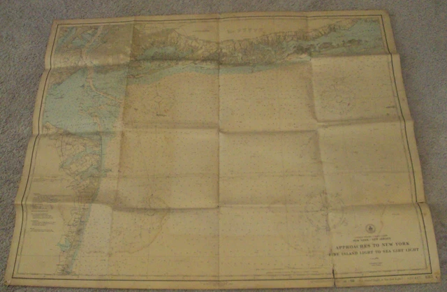 1923 MARITIME NAVIGATIONAL CHART/Map~"APPROACHES to NEW YORK By SEA ...