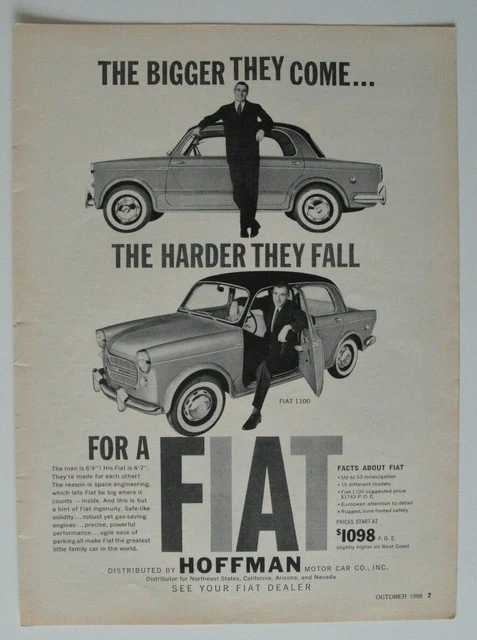 1959 FIAT 1100 Hoffman Magazine Advert - English - USA $12.00 - PicClick CA