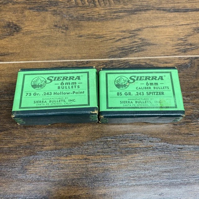 OLD VINTAGE SIERRA Bullet Ammo Box Empty 6MM 75 gr .243 Hollow-Point 85 ...