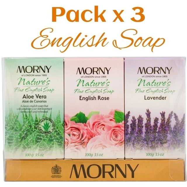 MORNY FINE ENGLISH SOAP Aloe Vera Lavender English Rose Set Pack 3 x ...