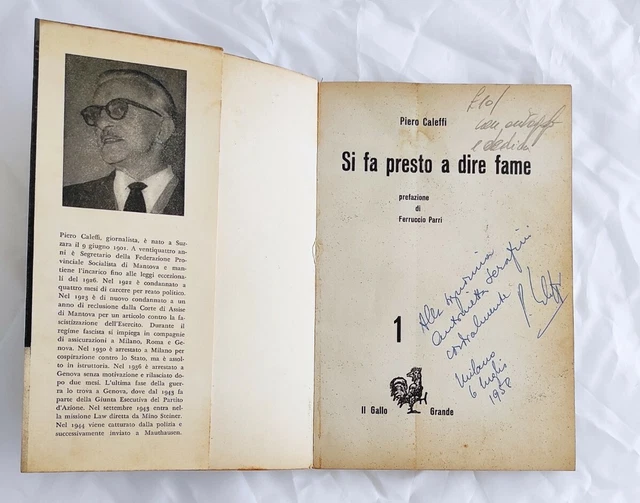 AUTOGRAFO CON DEDICA CALEFFI Piero - Si fa presto a dire fame, 1958 - RARO EUR 250,00 - PicClick IT