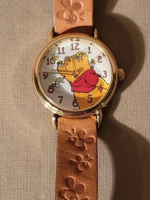 DISNEY WINNIE THE Pooh w/ Bumble Bees and Tan Leather Strap Timex ...