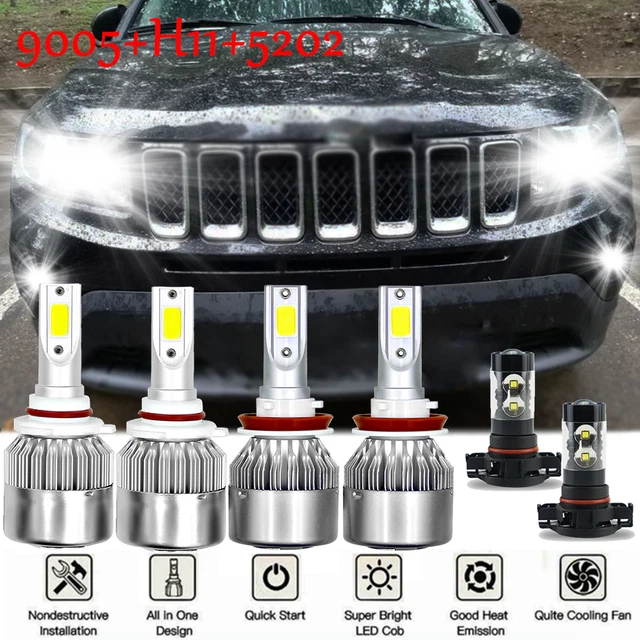 FOR JEEP COMPASS 2011-2013 6x LED Headlight+ Fog Light Bulbs Combo Kit ...