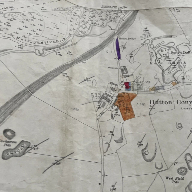 VINTAGE SURVEYOR TOWN Map Plan 1929 Yorkshire Hutton Conyers LNER rail ...