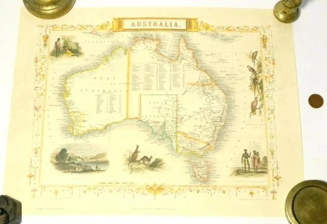 2005 PRINT OF 1851 Illustrated Map of Australia John Tallis - J Rapkin ...