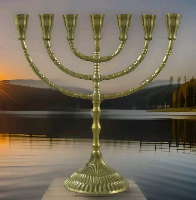 MESSING DAVIDLEUCHTER MENORA Kerzenleuchter Leuchter Kerzenständer gold ...
