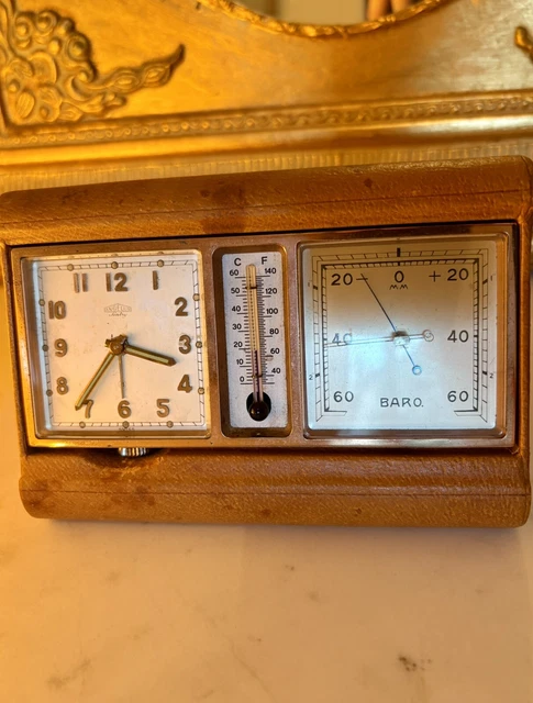 VINTAGE ANGELUS BAROMETER Alarm Clock Calendar DeskClock (See ...