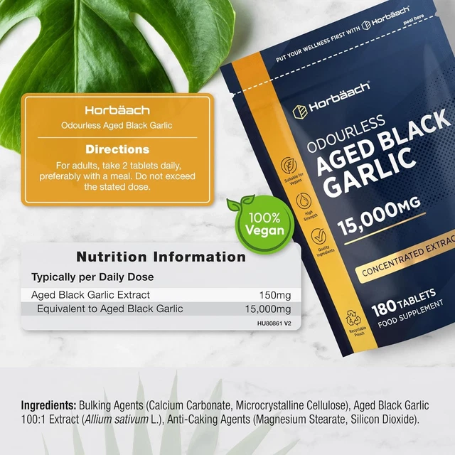 BLACK GARLIC TABLETS 15,000mg | 180 Count | High Strength Odourless ...