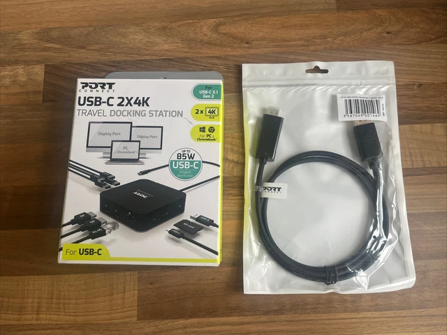 PORT CONNECT USB-C 2X4K Travel docking Station With DP to HDMI Active ...