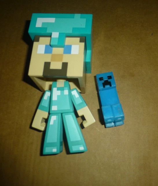 MINECRAFT STEVE DIAMOND Armour figure & Blue Creeper figure £3.00 ...